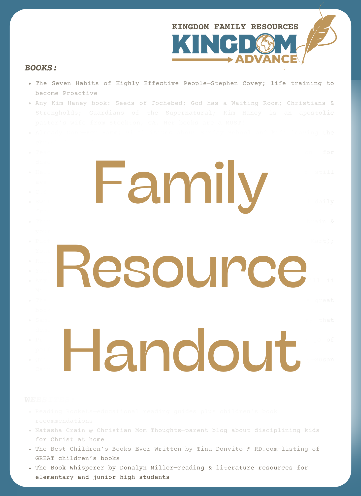 Kingdom Family Resources — Kingdom Advance