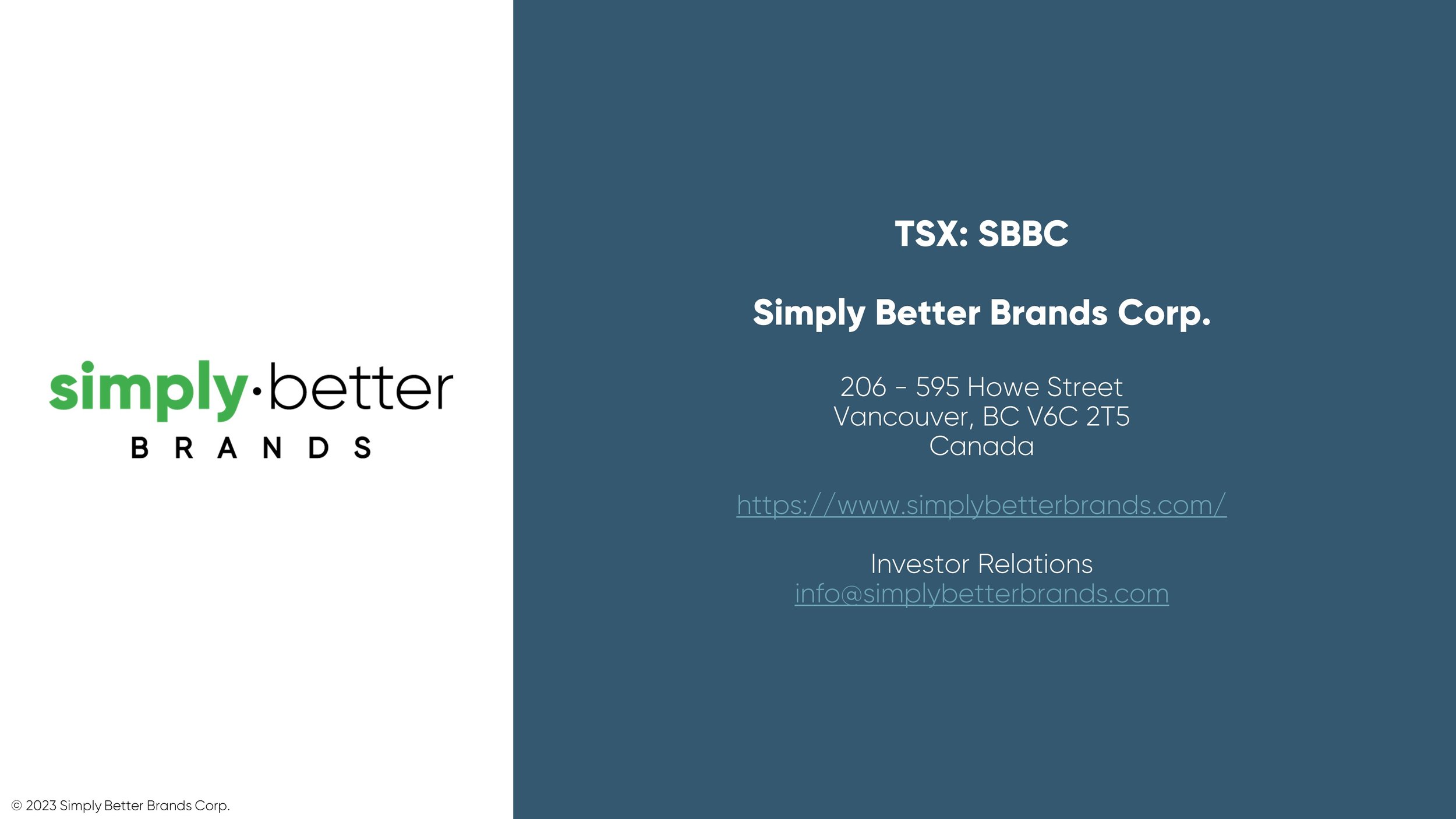 Investor Relations — Simply Better Brands