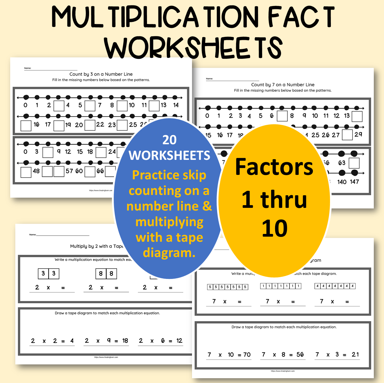 Multiplication Fact Worksheets Number Line And Tape Diagram Multiplication Fact Worksheets Number Line And Tape Diagram
