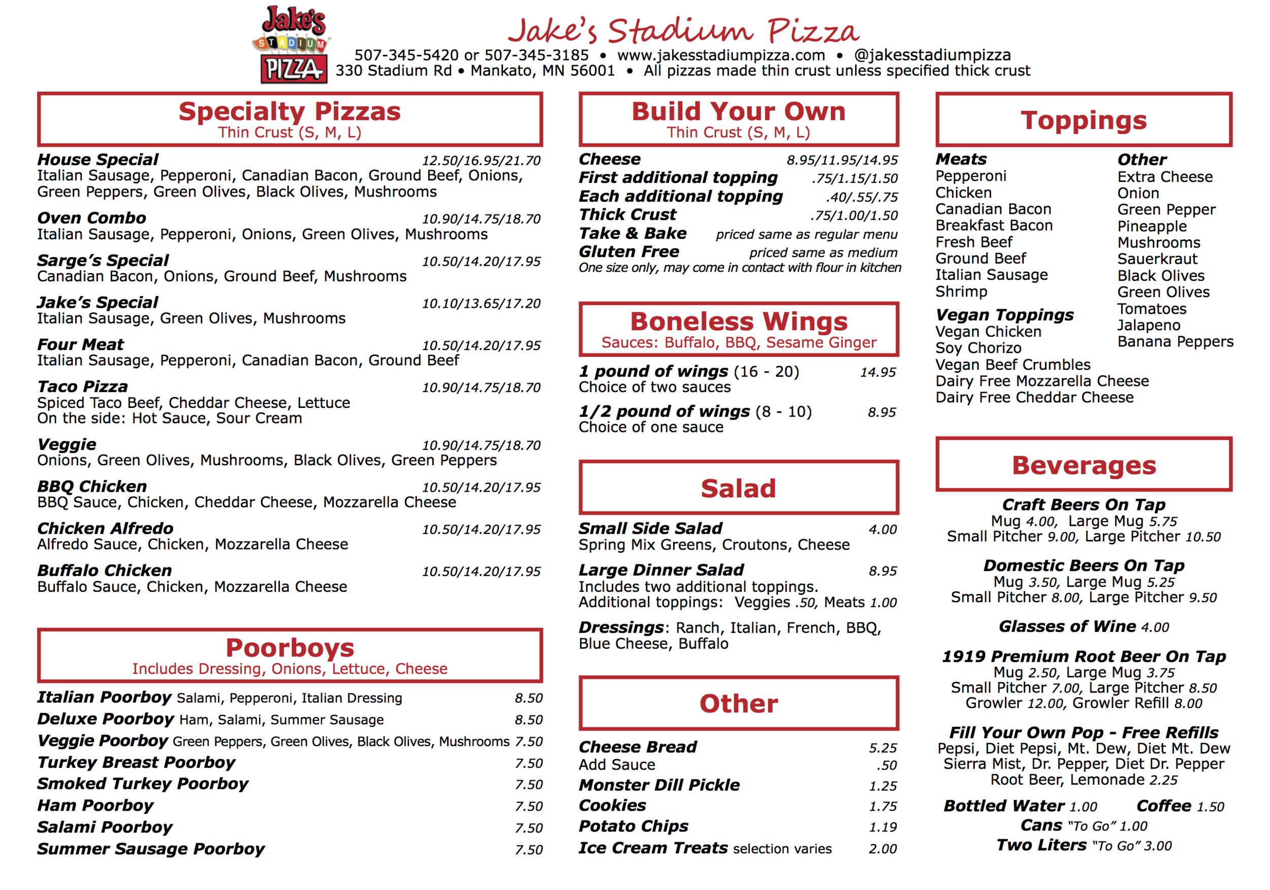 Meu — Jake's Stadium Pizza