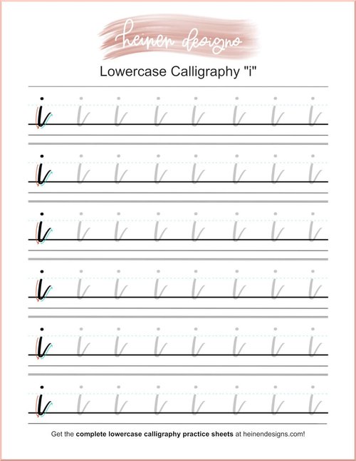 Lowercase Calligraphy Letter i Practice Sheet - Free Download