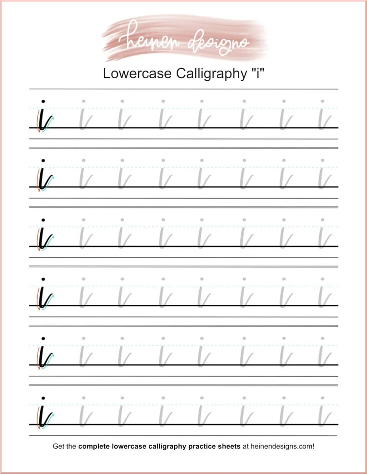 Lowercase Calligraphy Letter i Practice Sheet - Free Download