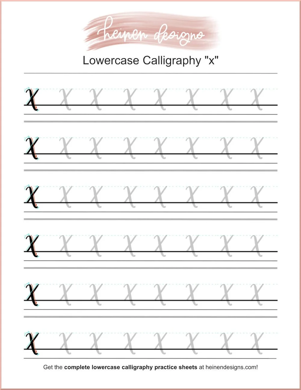 Lowercase Calligraphy Letter x Practice Sheet - Free Download