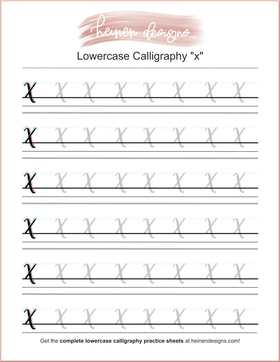 Lowercase Calligraphy Letter x Practice Sheet - Free Download