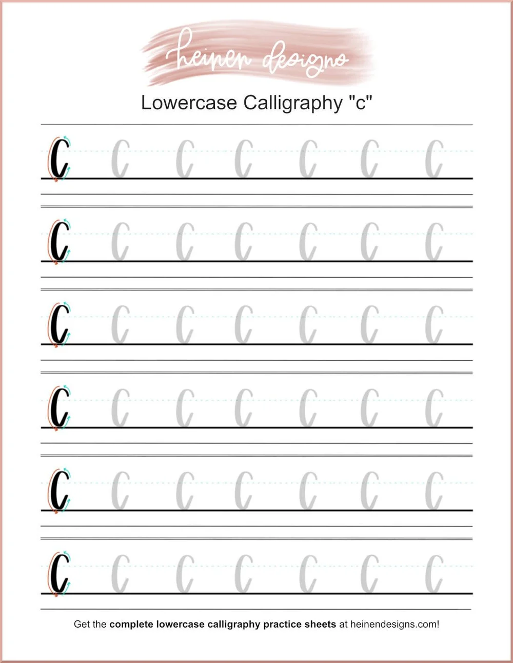 Lowercase Calligraphy Letter c Practice Sheet - Free Download
