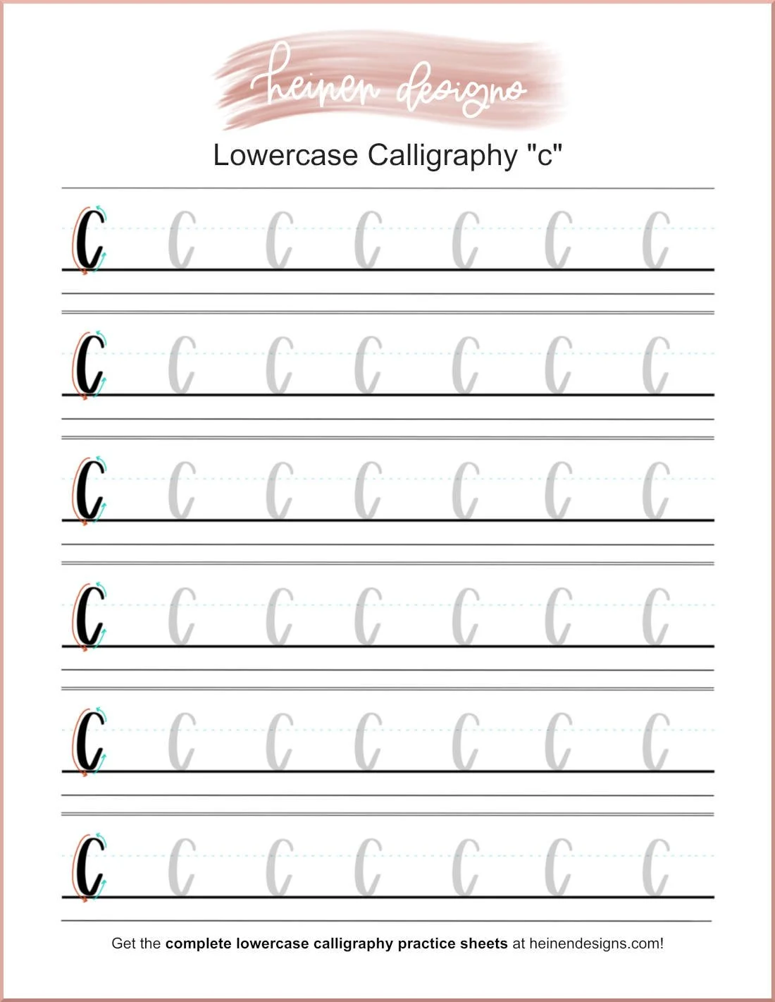 Lowercase Calligraphy Letter c Practice Sheet - Free Download