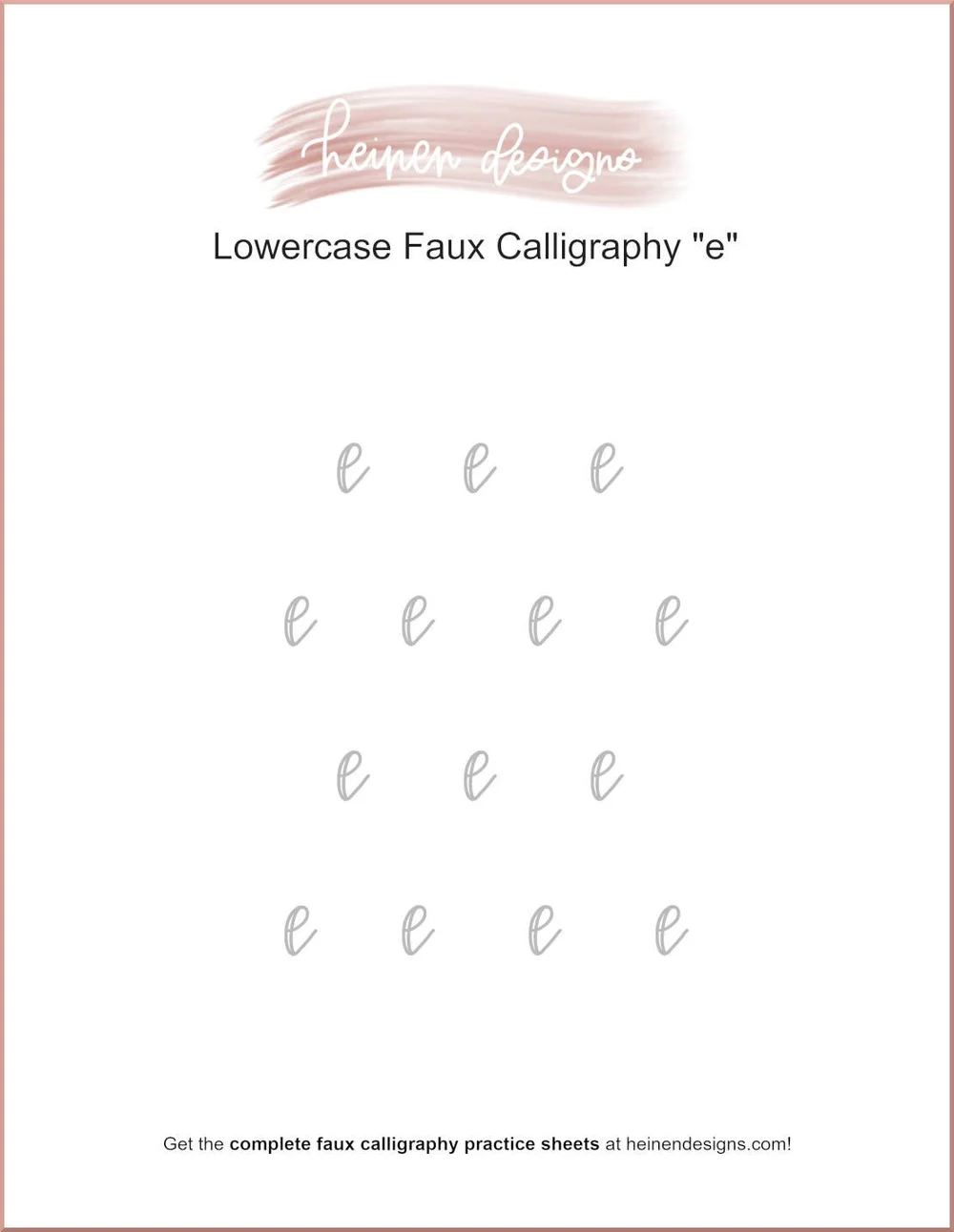 Faux Calligraphy Letter e Practice Sheet - Free Download