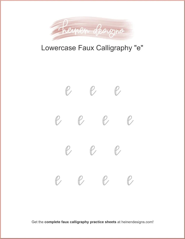 Faux Calligraphy Letter e Practice Sheet - Free Download