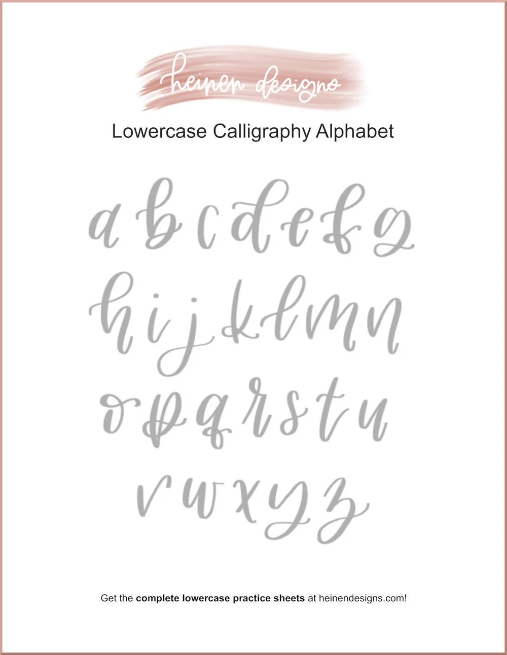 Lowercase Calligraphy Alphabet Practice Sheet - Free Download