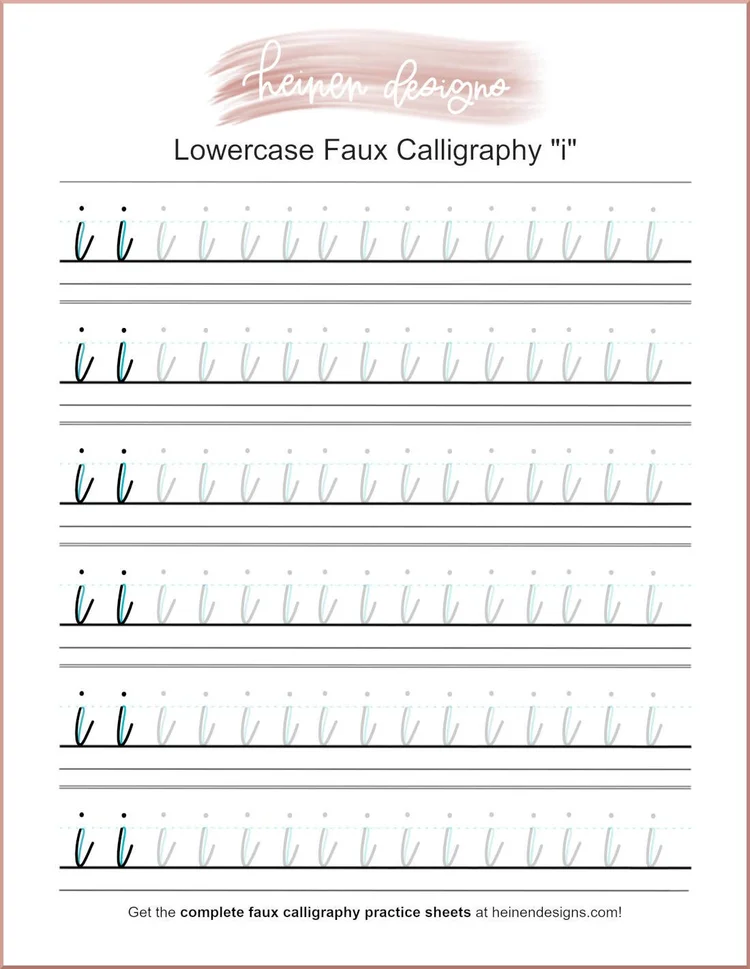 Faux Calligraphy Letter i Practice Sheet - Free Download