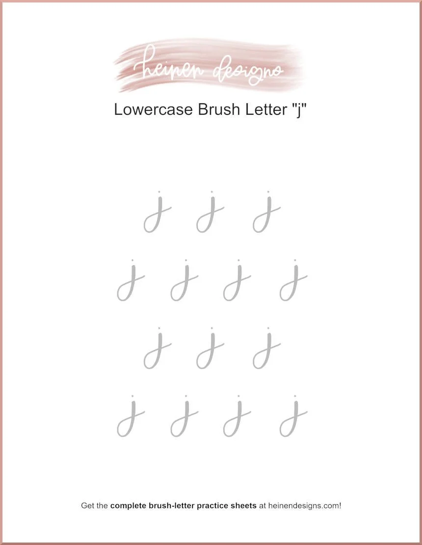 Lowercase Calligraphy Letter j Practice Sheet - Free Download