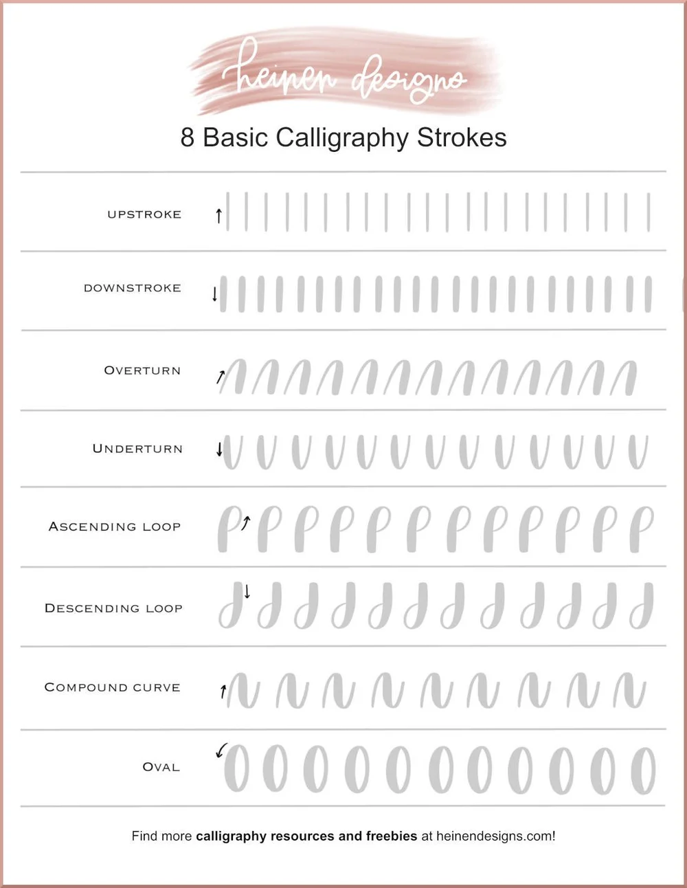 Basic Calligraphy Strokes Practice Sheet - Free Download