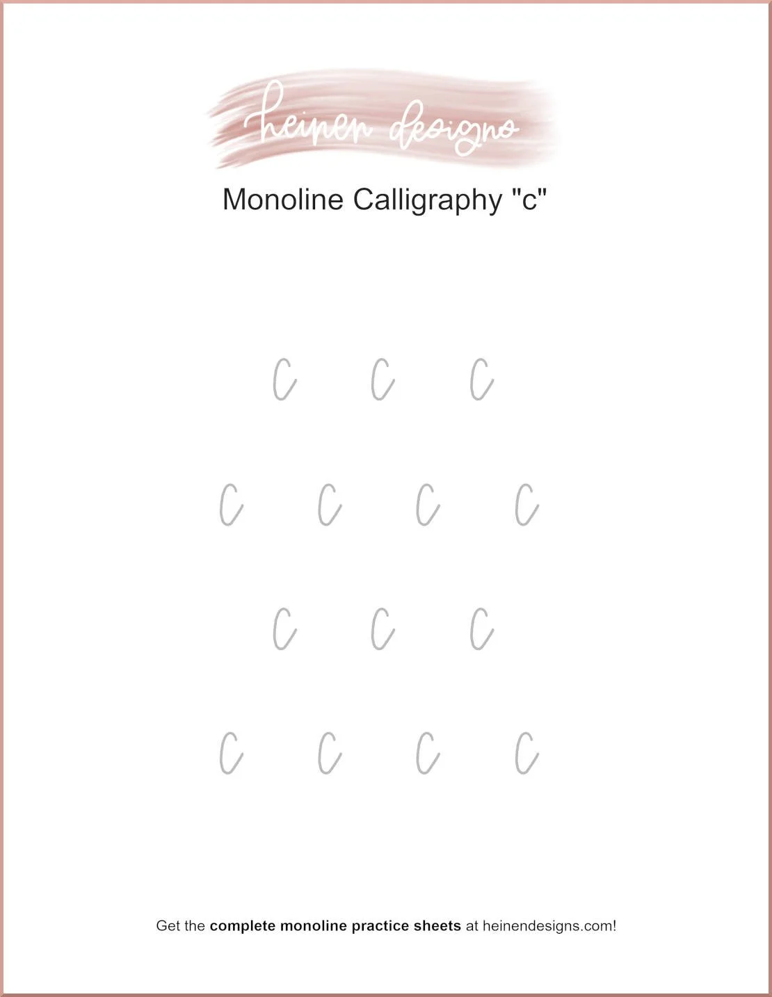 Monoline Calligraphy Lowercase Letter c Practice Sheet - Free Download
