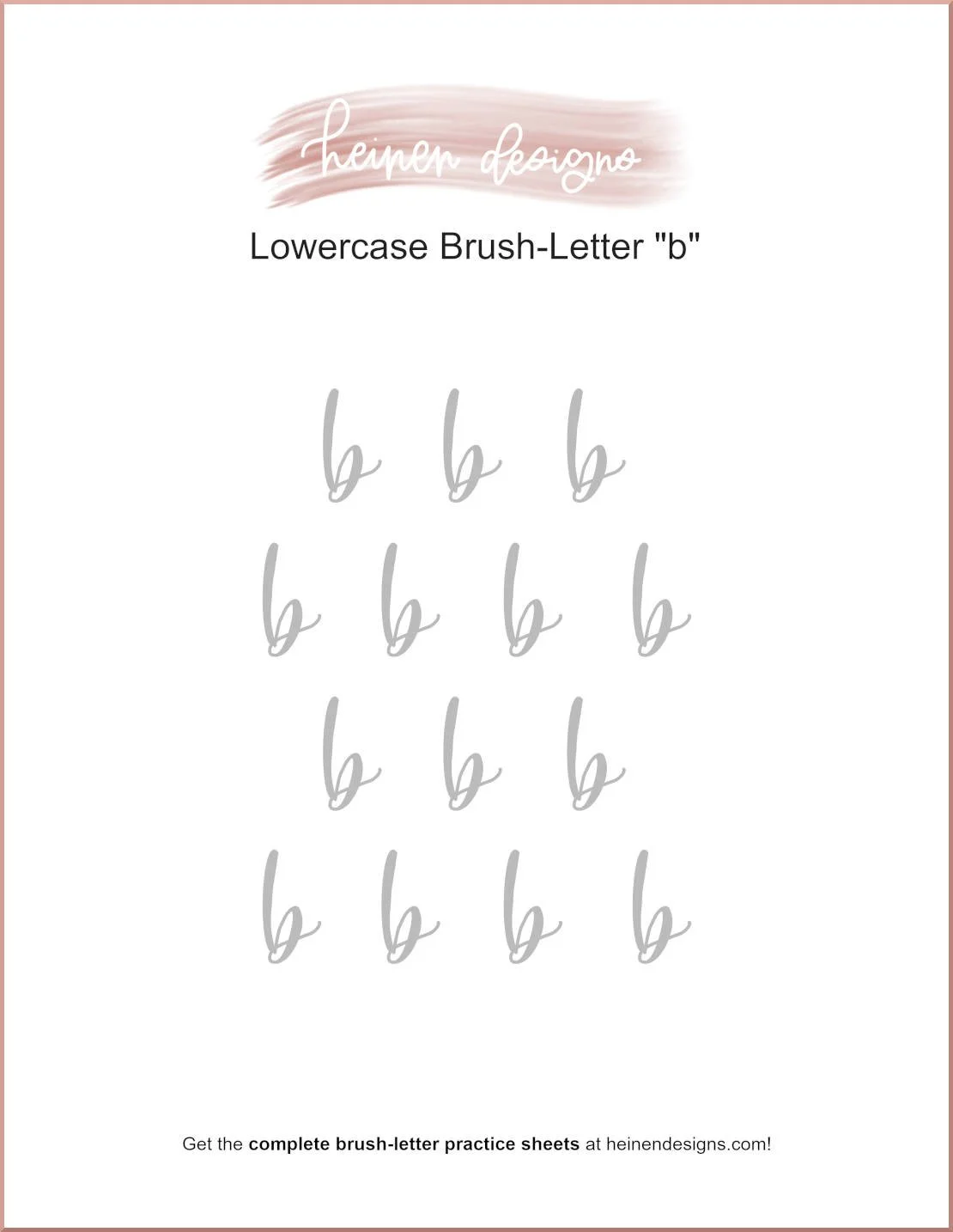 Lowercase Calligraphy Letter b Practice Sheet - Free Download