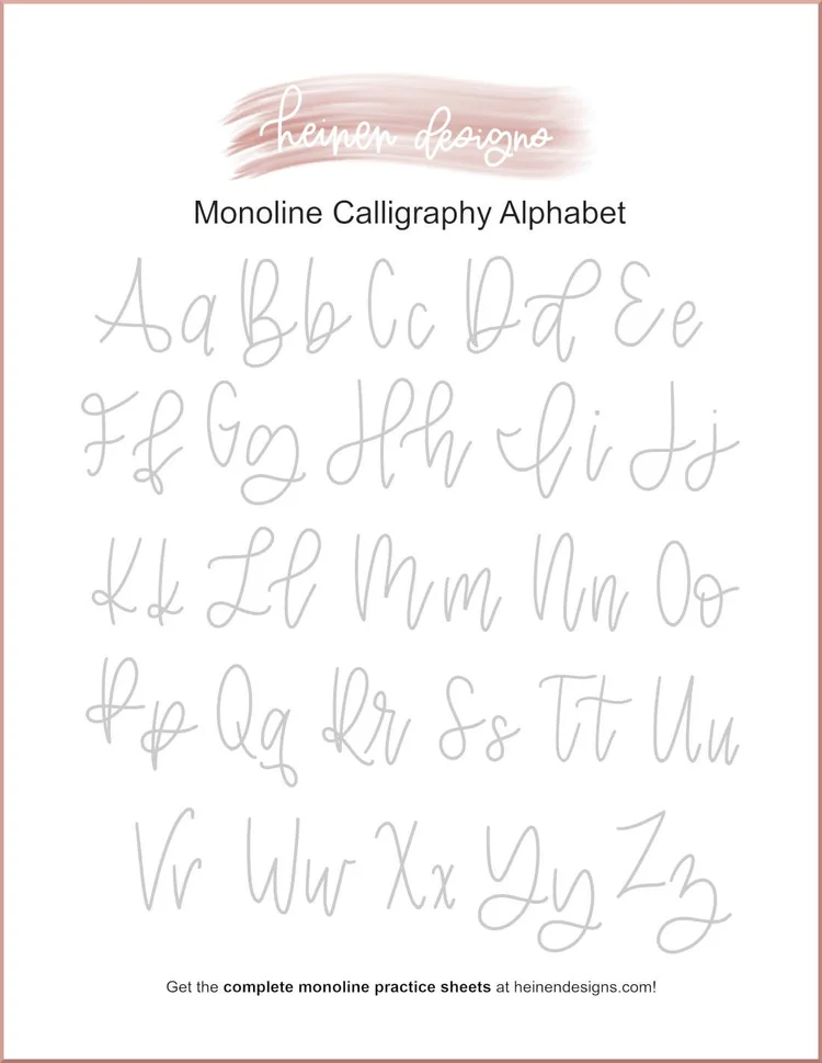 Monoline Calligraphy Alphabet Practice Sheet - Free Download