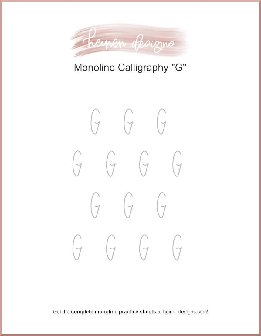 Monoline Calligraphy Letter G Practice Sheet - Free Download