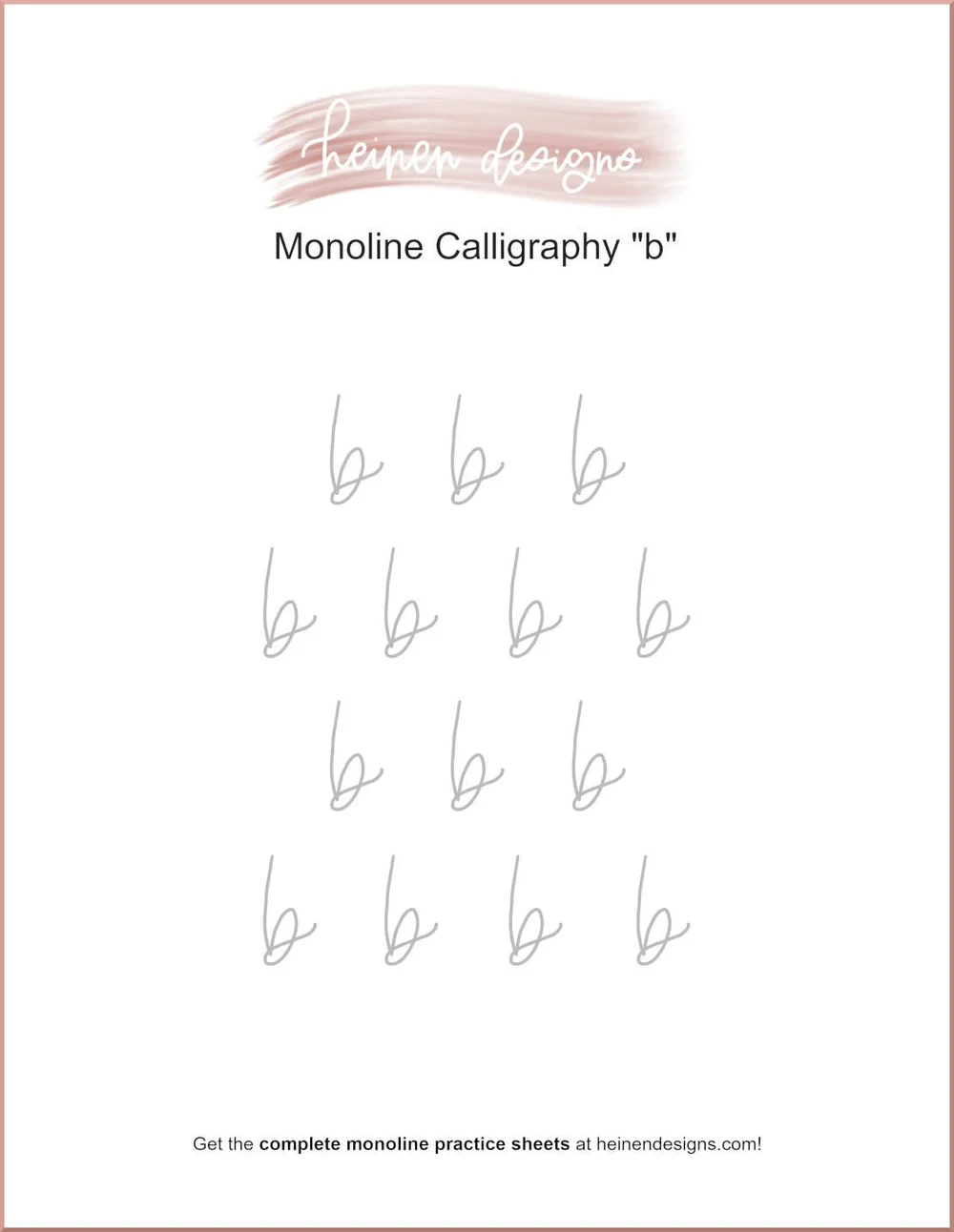 Monoline Calligraphy Letter b Practice Sheet - Free Download