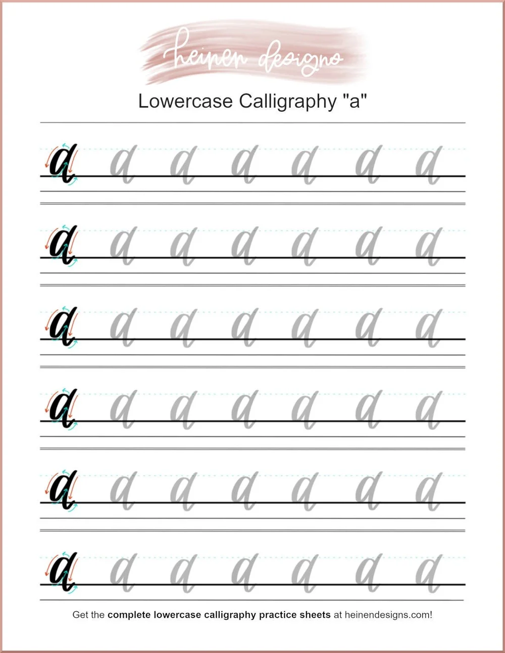 Lowercase Calligraphy Letter a Practice Sheet - Free Download