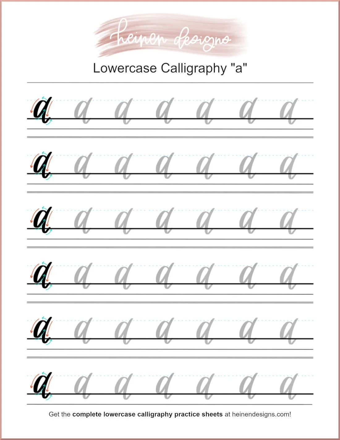 Lowercase Calligraphy Letter a Practice Sheet - Free Download