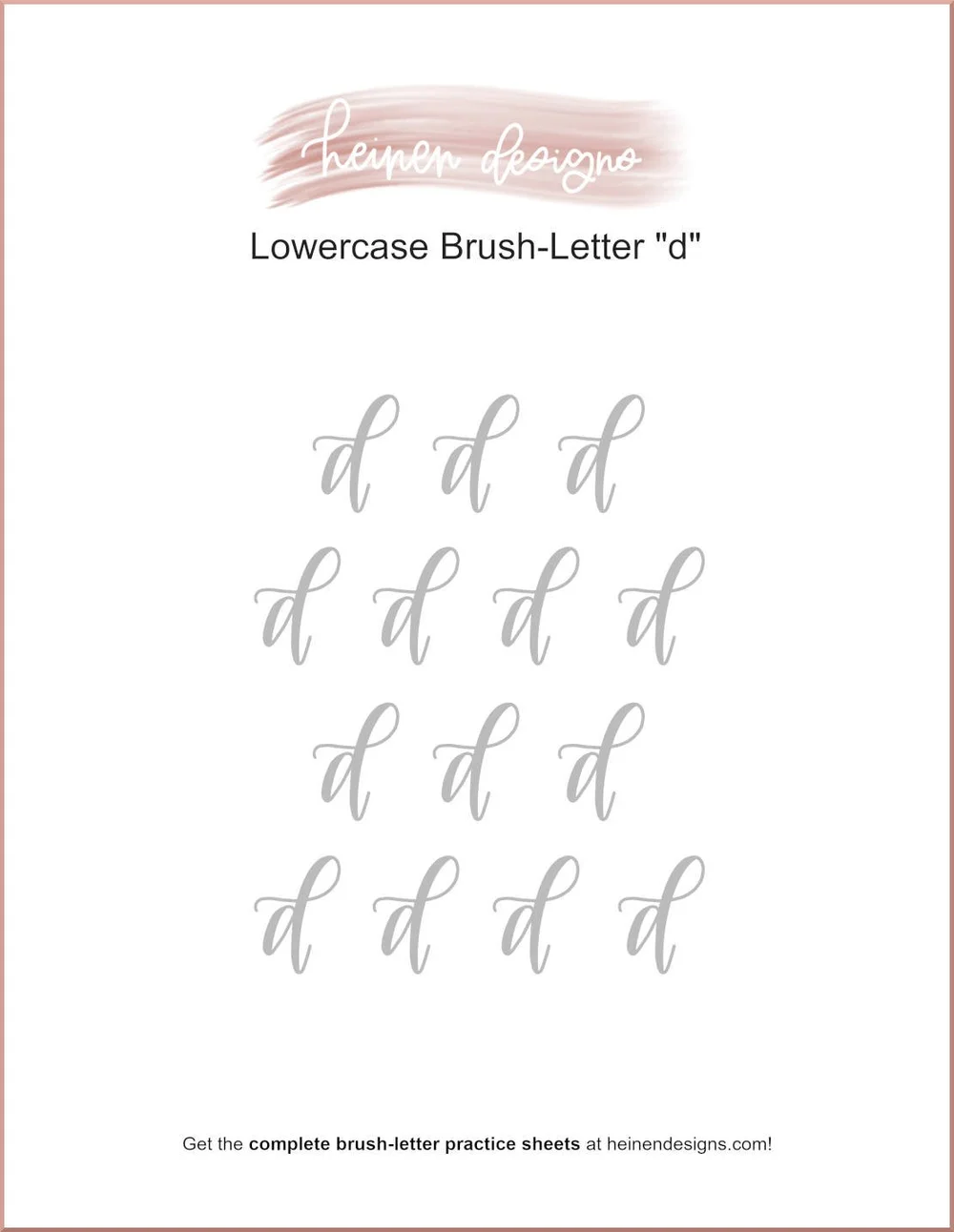 Lowercase Calligraphy Letter d Practice Sheet - Free Download