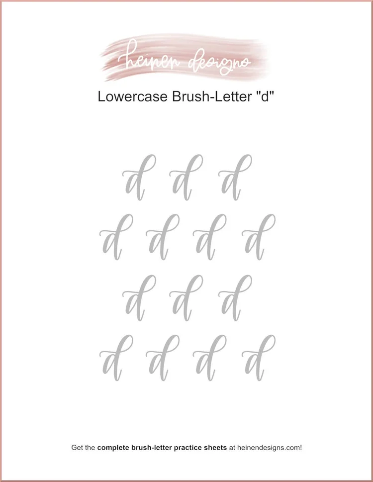 Lowercase Calligraphy Letter d Practice Sheet - Free Download