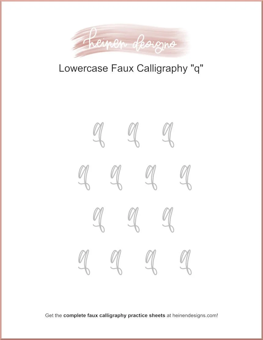 Faux Calligraphy Letter q Practice Sheet - Free Download