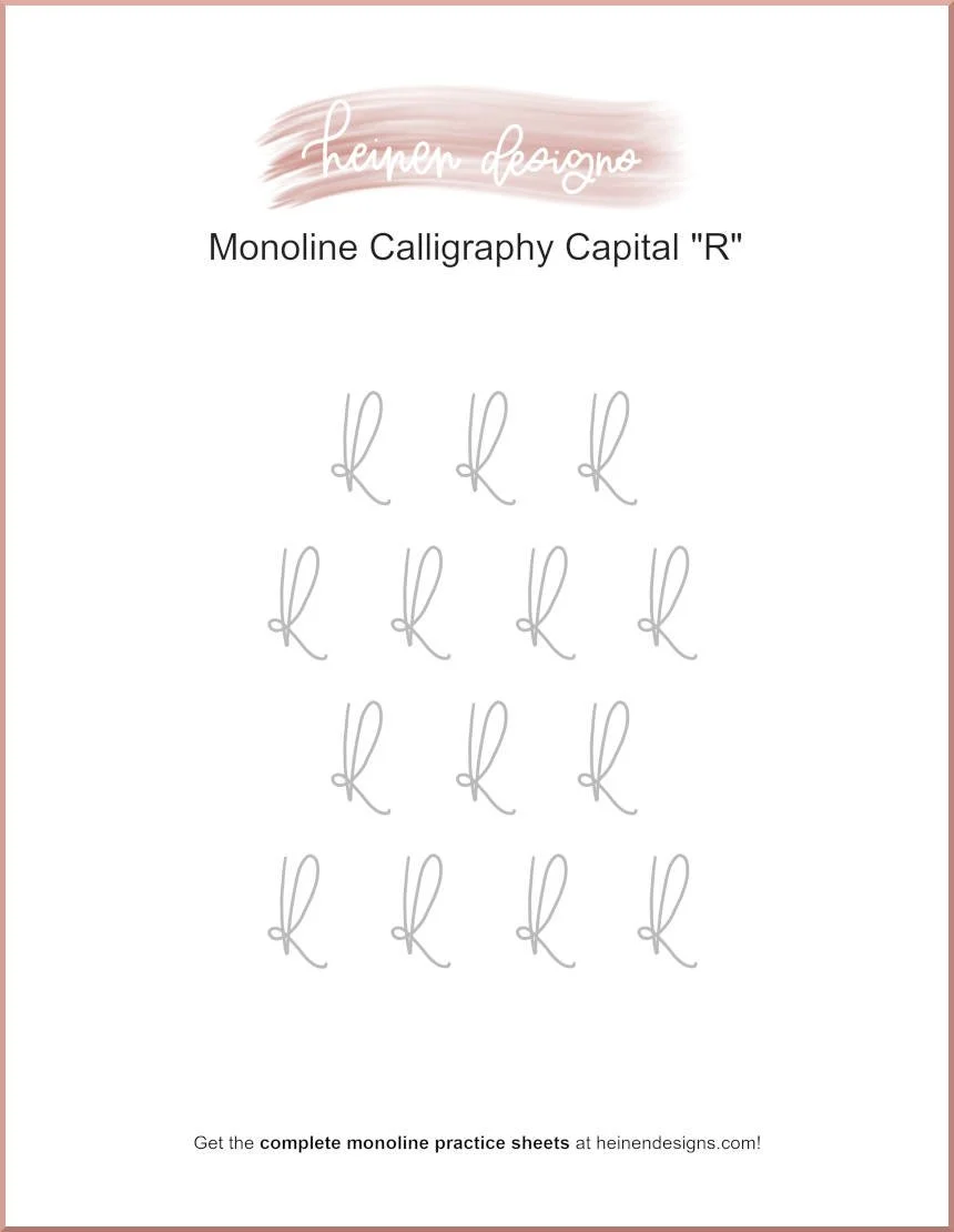 Monoline Calligraphy Letter R Practice Sheet - Free Download