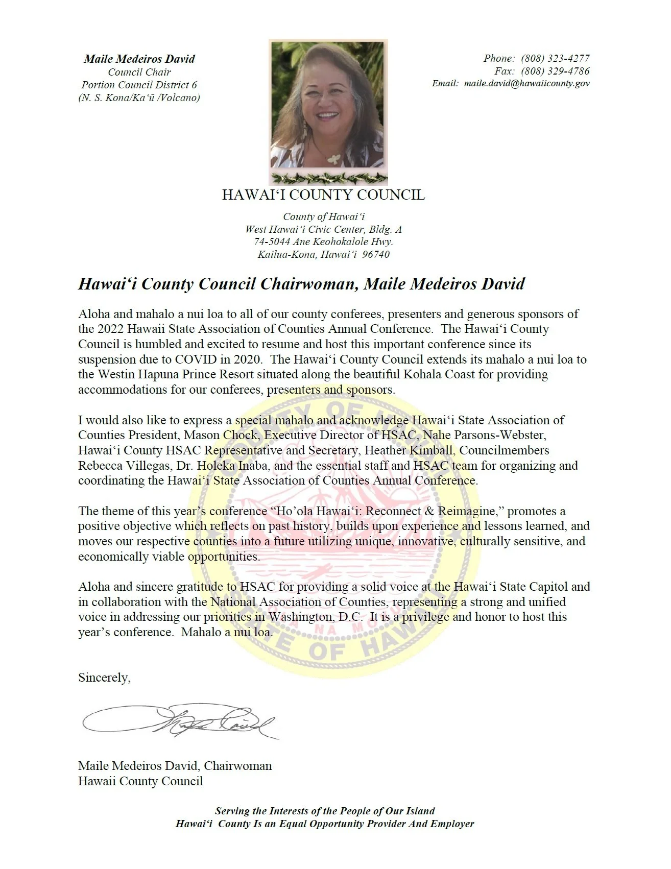 HSAC CONFERENCE — Hawai'i State Association of Counties