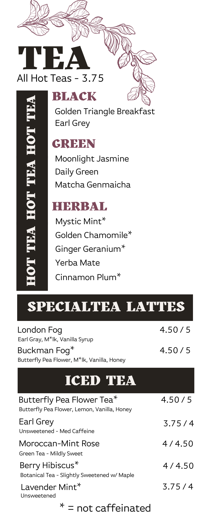 Menu 1 — Honey Latte Cafe