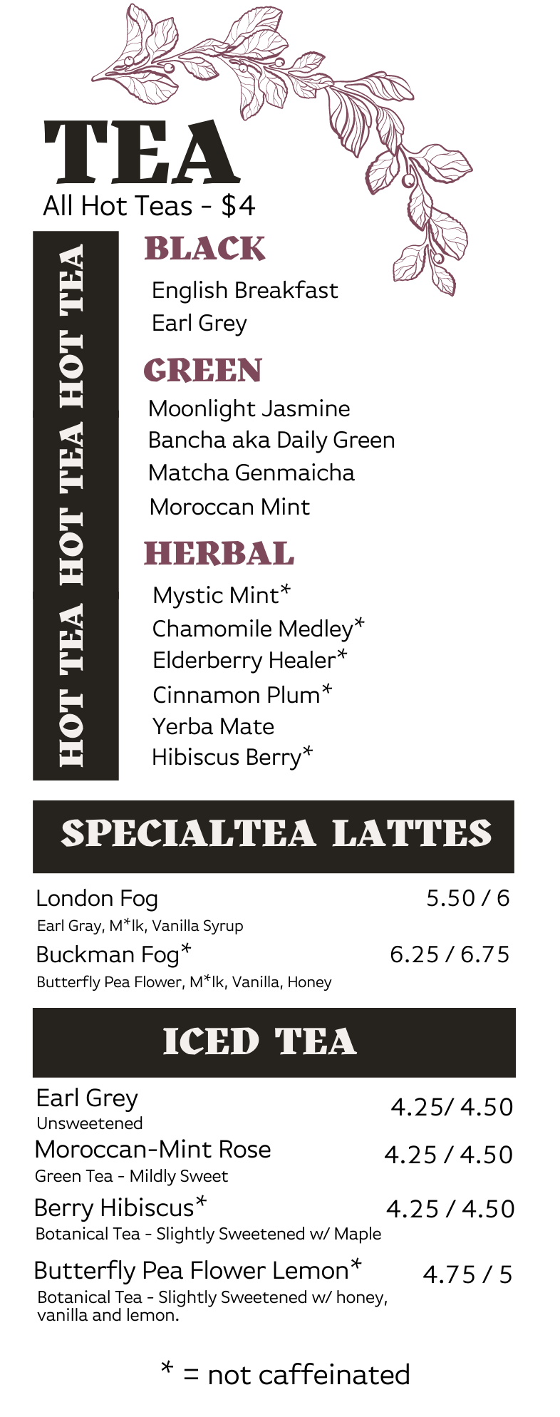 Menu 1 — Honey Latte Cafe