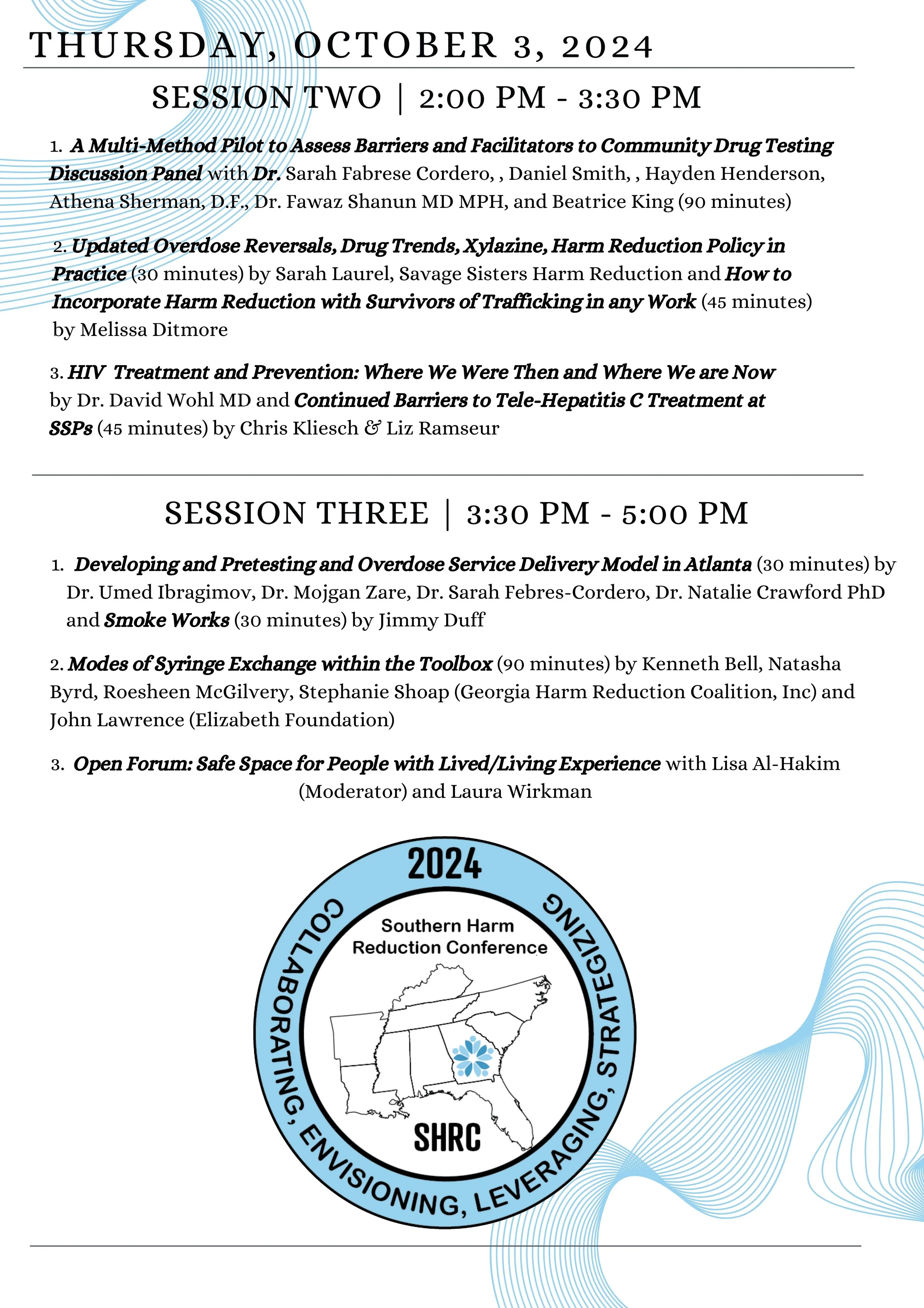 Conference Schedule & Program — Southern Harm Reduction Conference 2025
