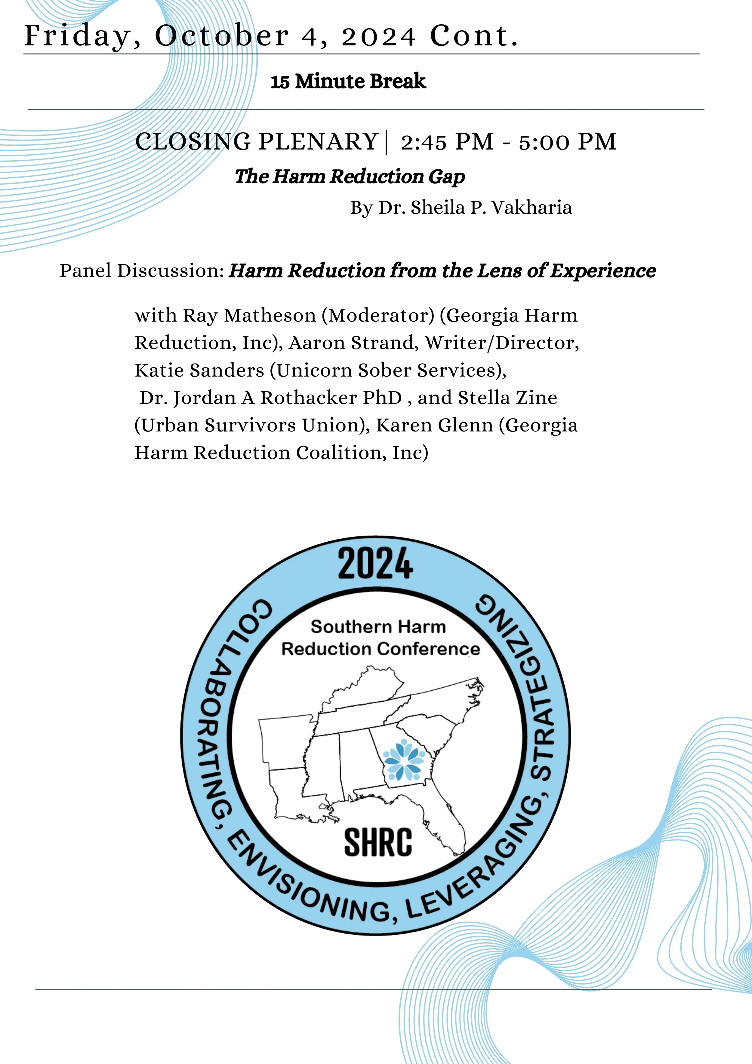Conference Schedule & Program — Southern Harm Reduction Conference 2024