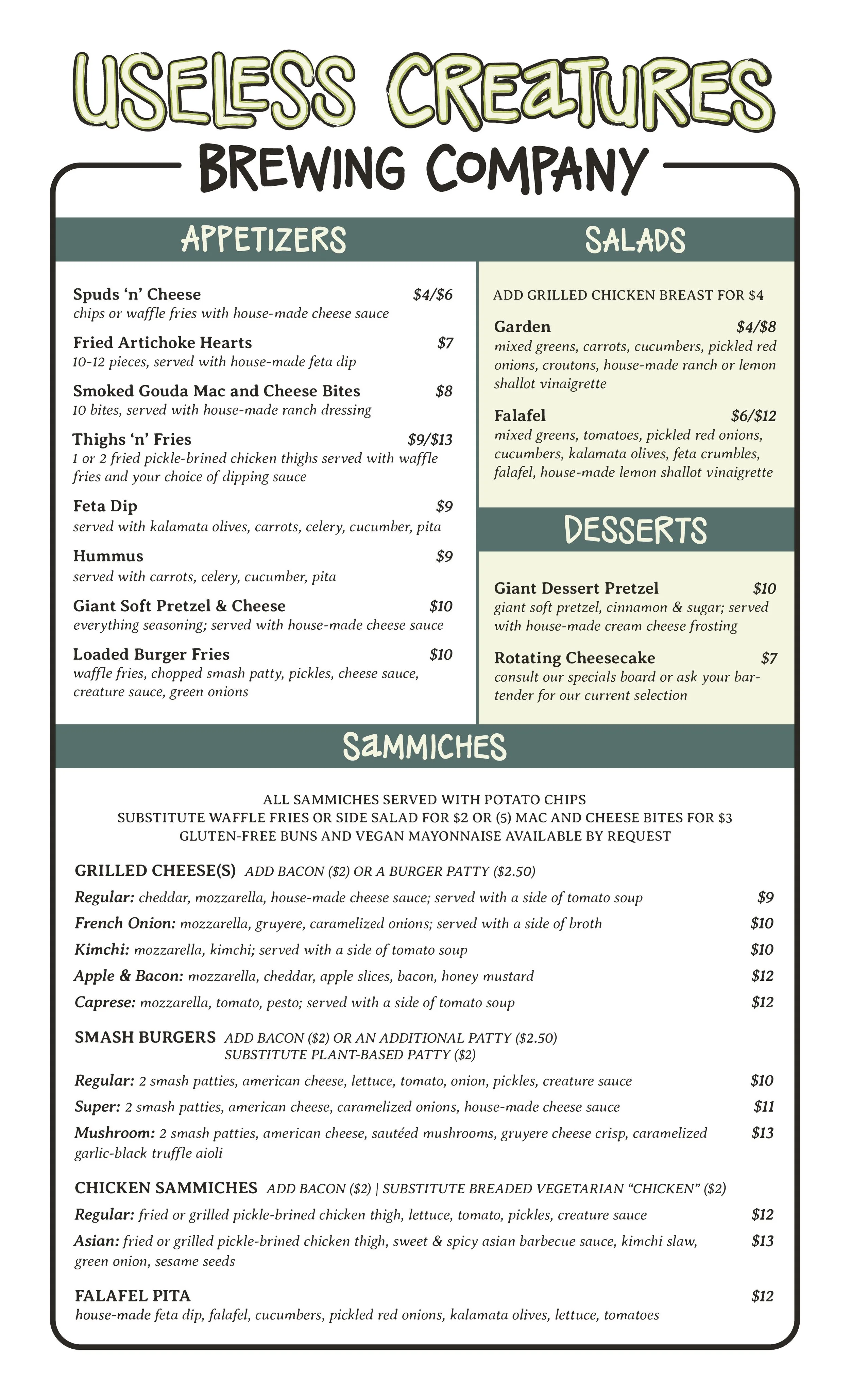 Menu — Useless Creatures Brewing Company