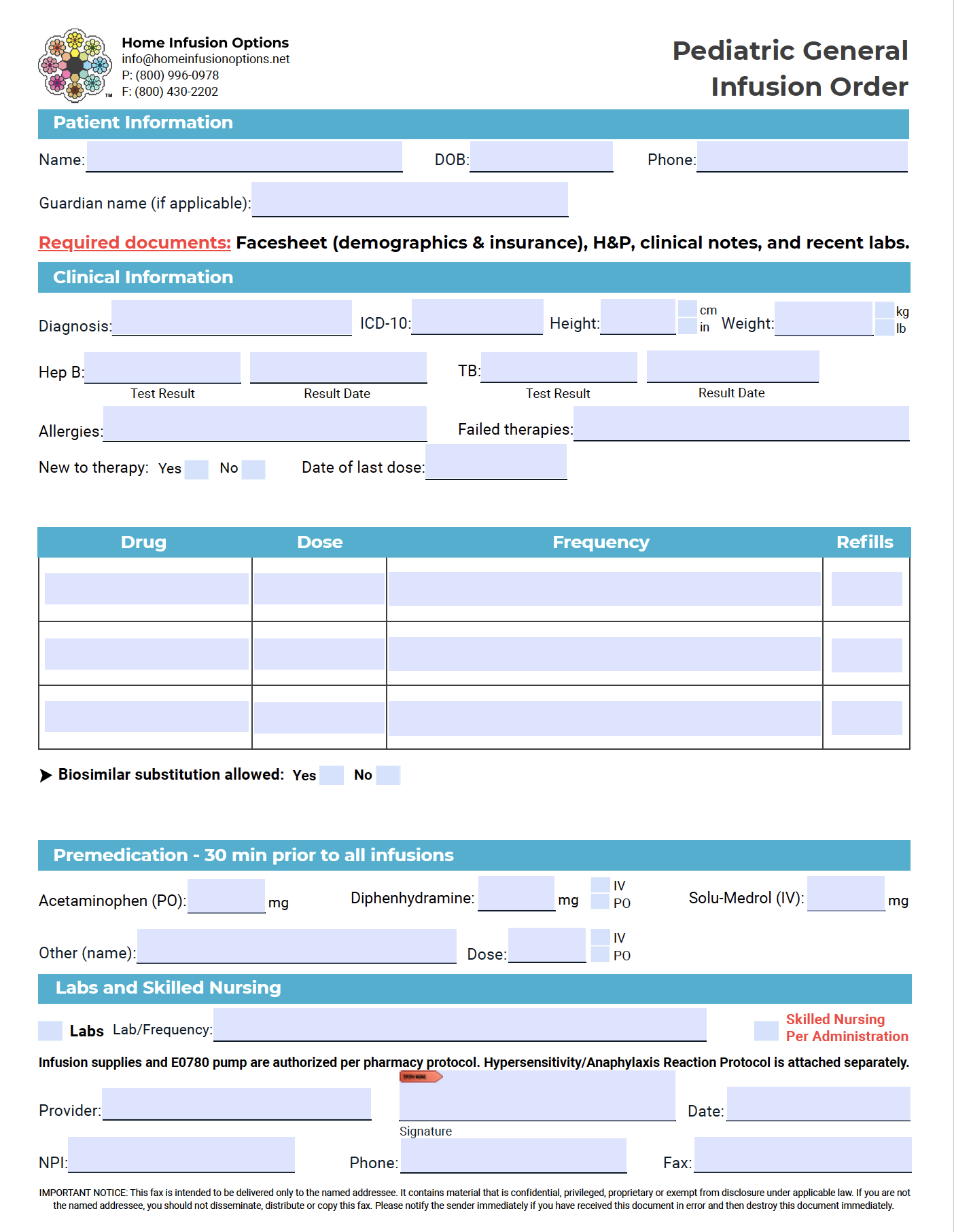 Home Infusion Order Forms — Home Infusion Options