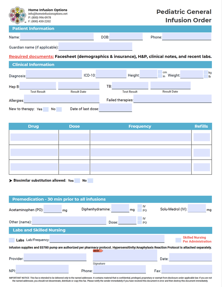 Home Infusion Order Forms — Home Infusion Options