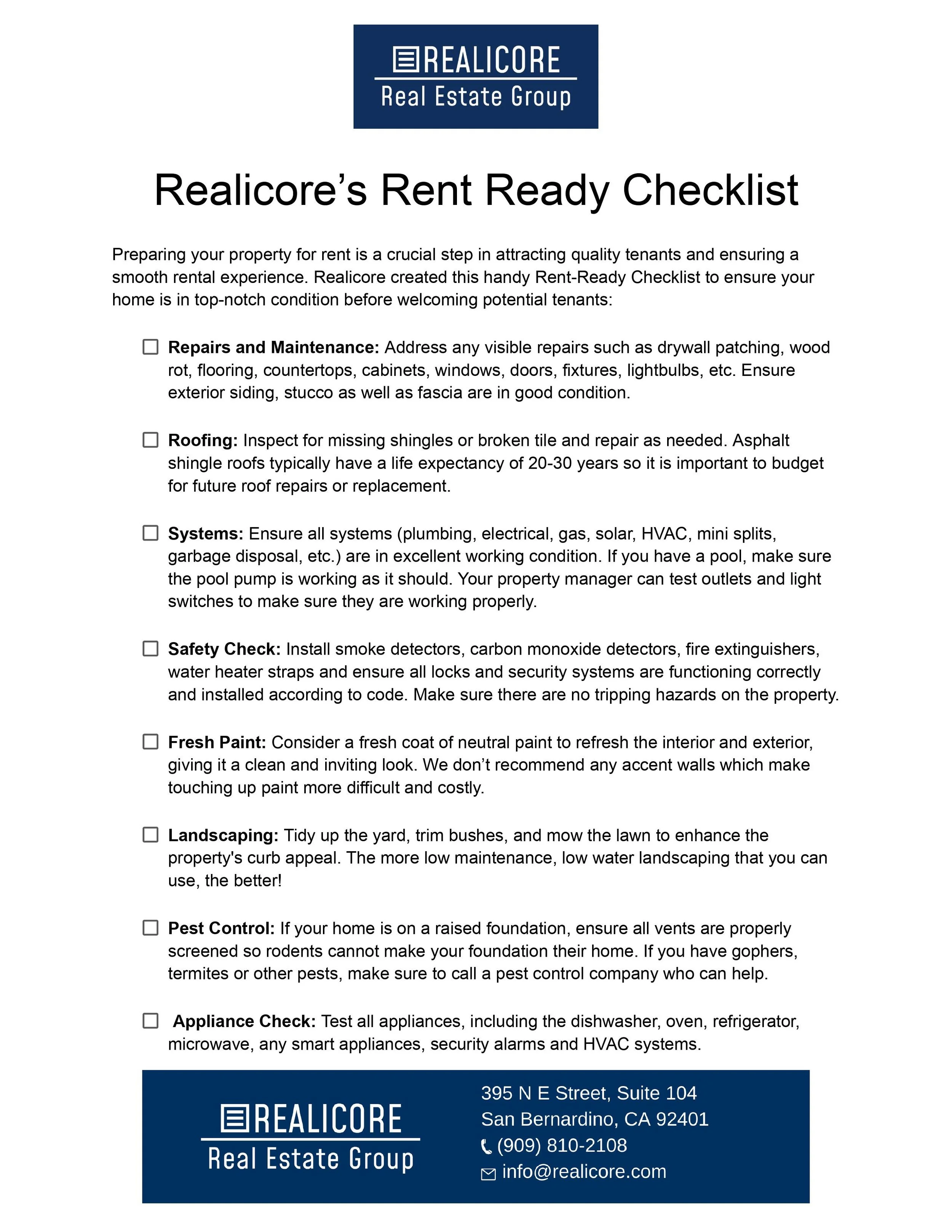 Realicore's Rent Ready Checklist — Realicore Real Estate Group