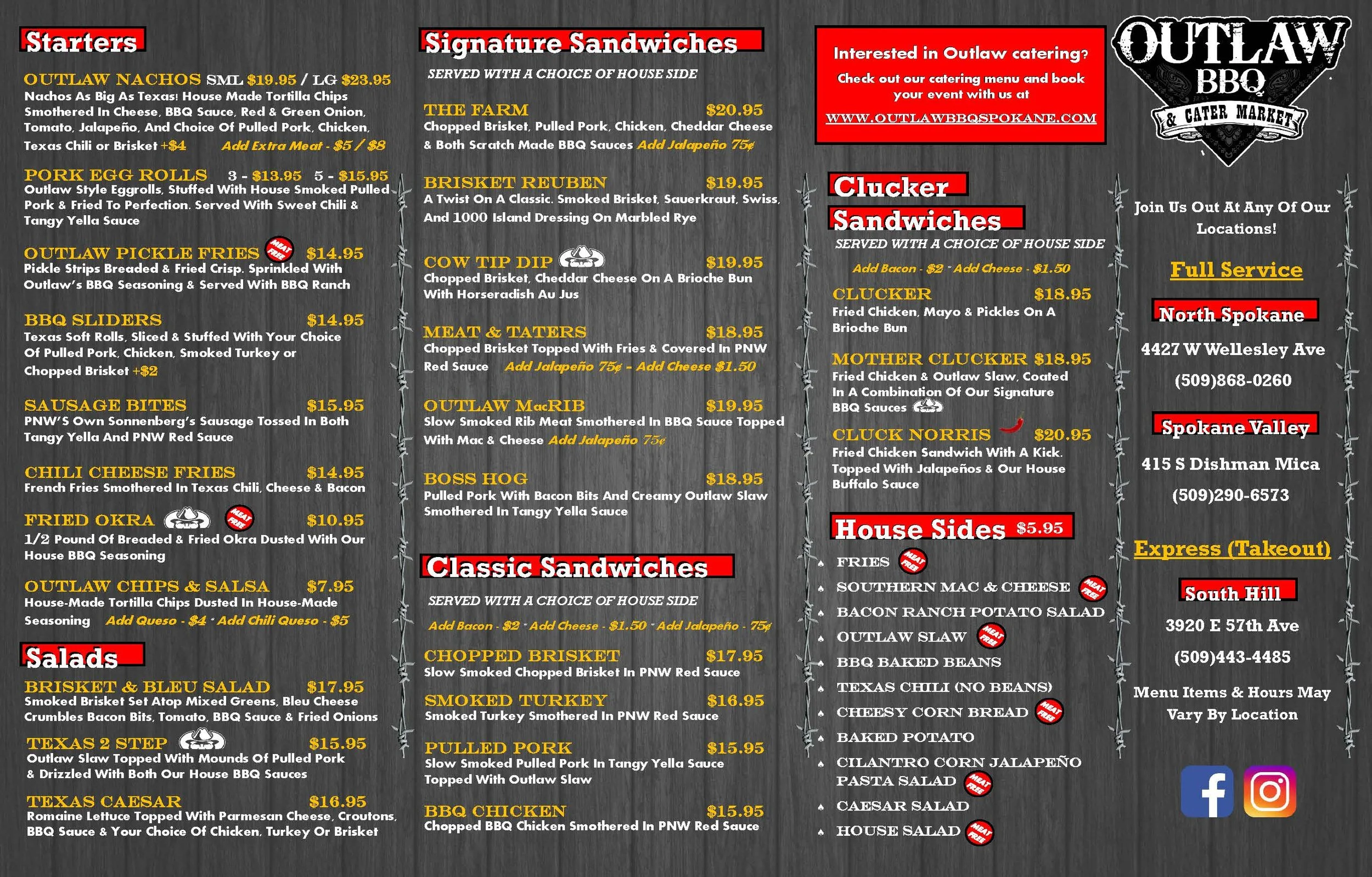 Menus — Outlaw BBQ and Cater Market