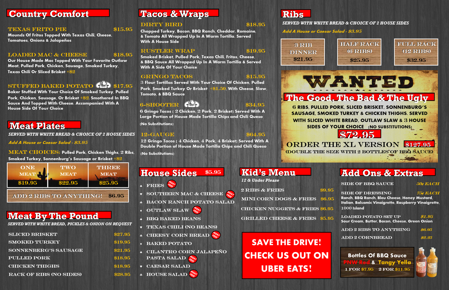 Menus — Outlaw BBQ and Cater Market