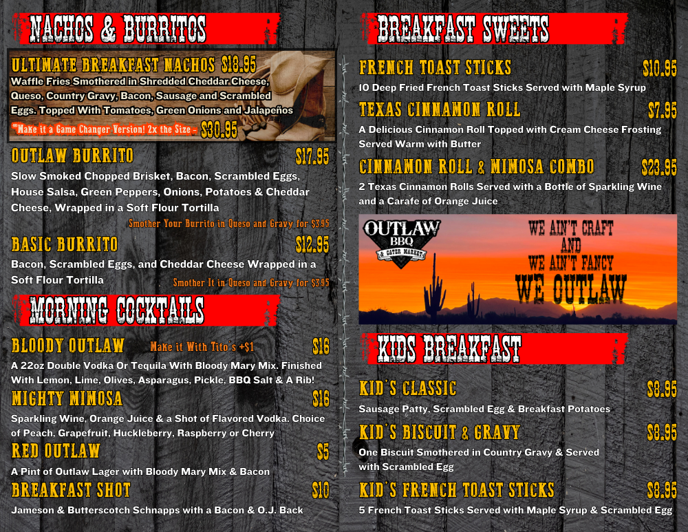 Menus — Outlaw BBQ and Cater Market