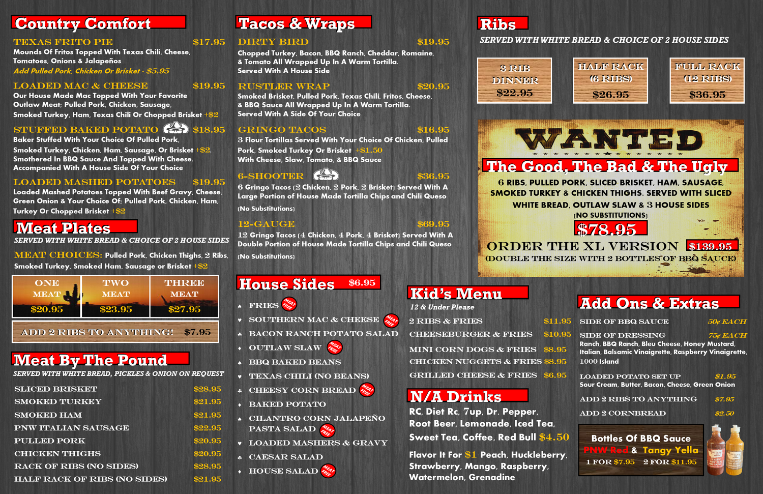 Menus — Outlaw BBQ and Cater Market