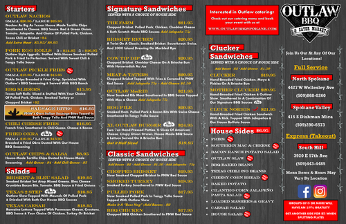 Menus — Outlaw BBQ and Cater Market