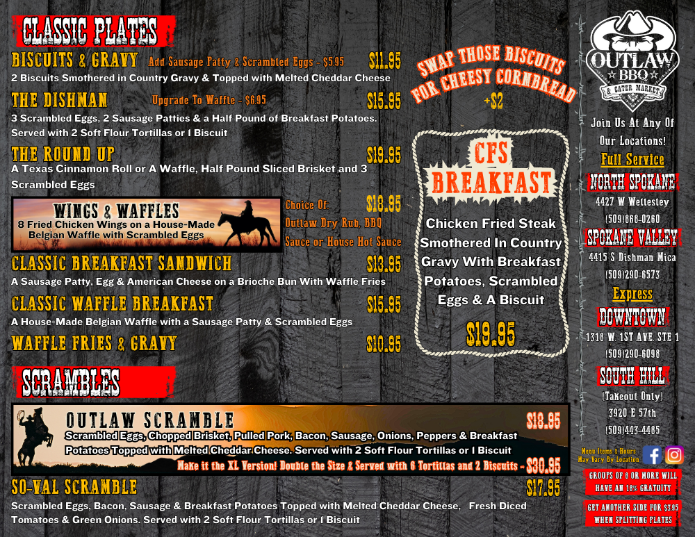Menus — Outlaw BBQ and Cater Market