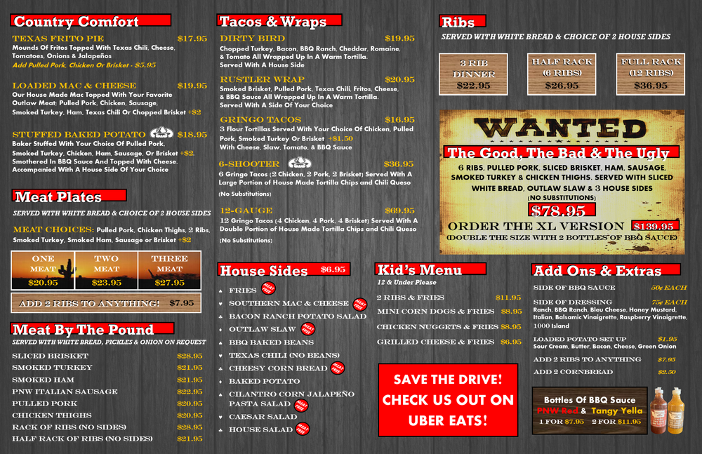 Menus — Outlaw BBQ and Cater Market