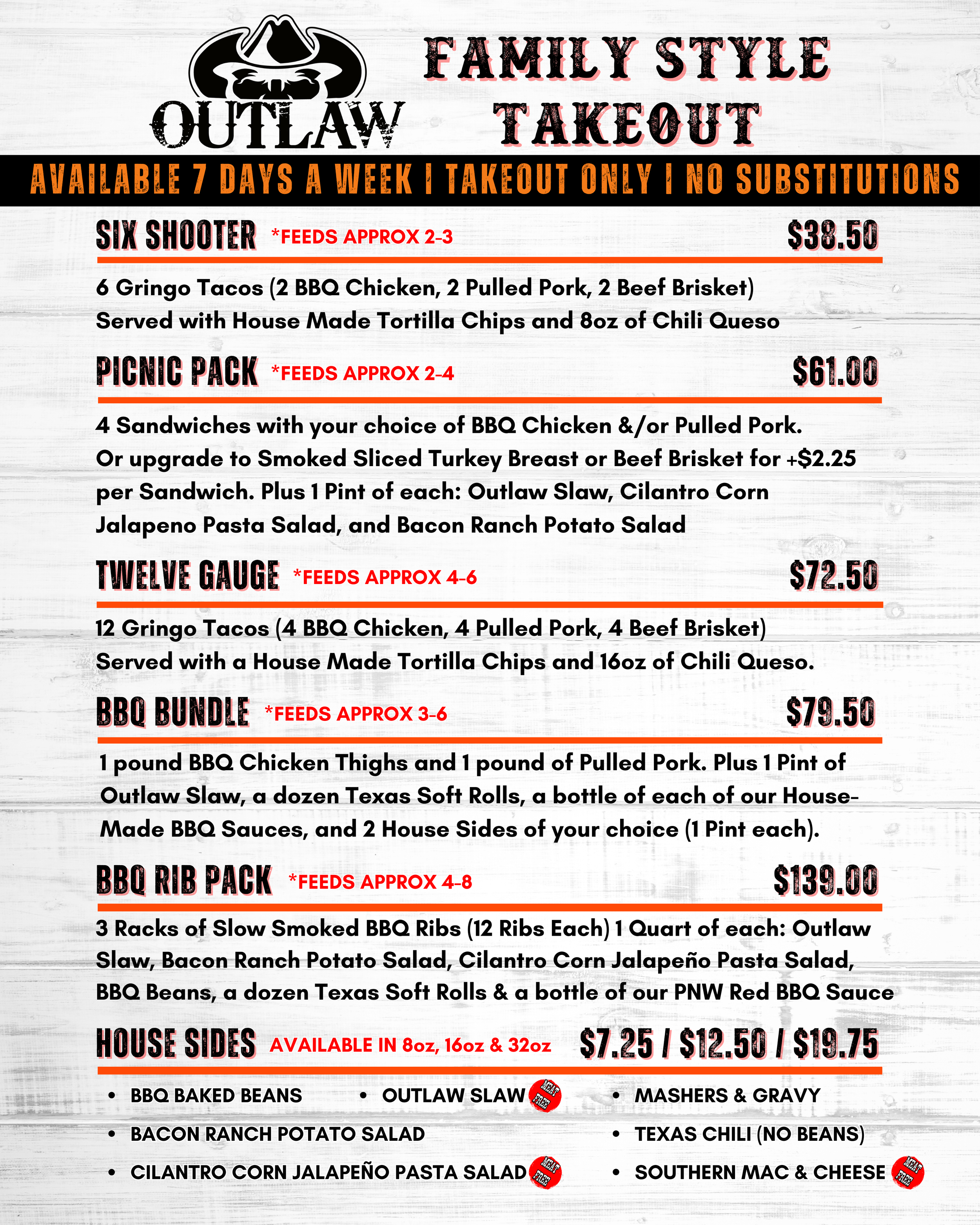 Menus — Outlaw BBQ and Cater Market