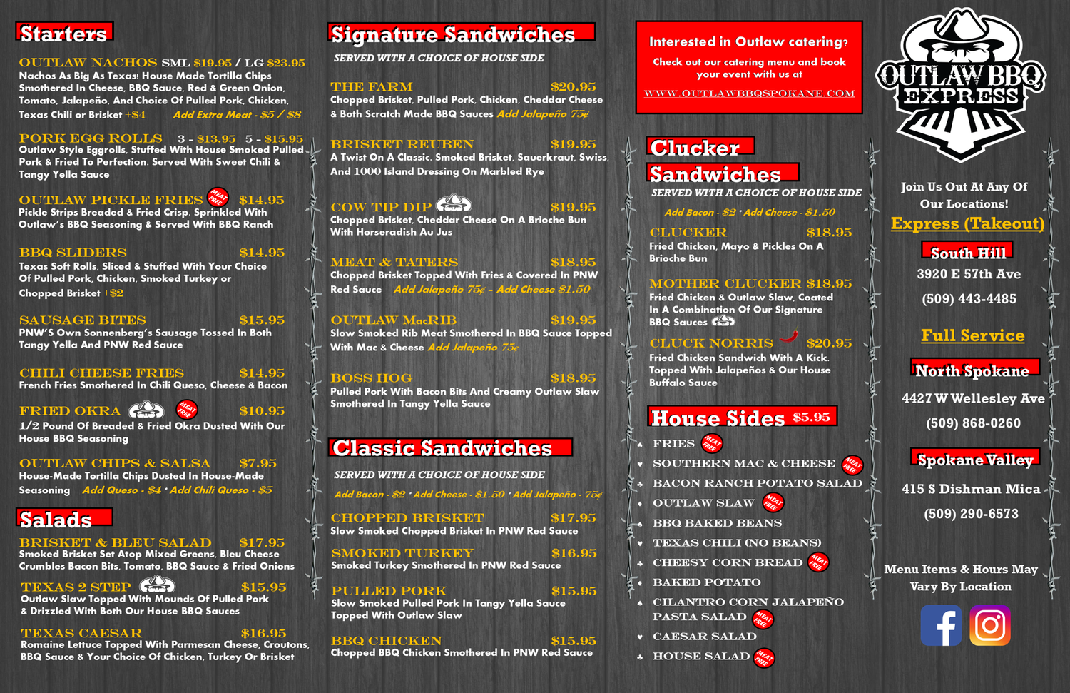 Menus — Outlaw BBQ and Cater Market
