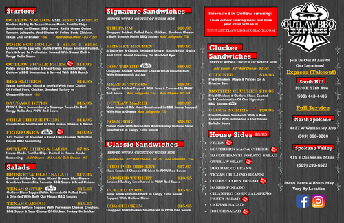 Menus — Outlaw BBQ and Cater Market