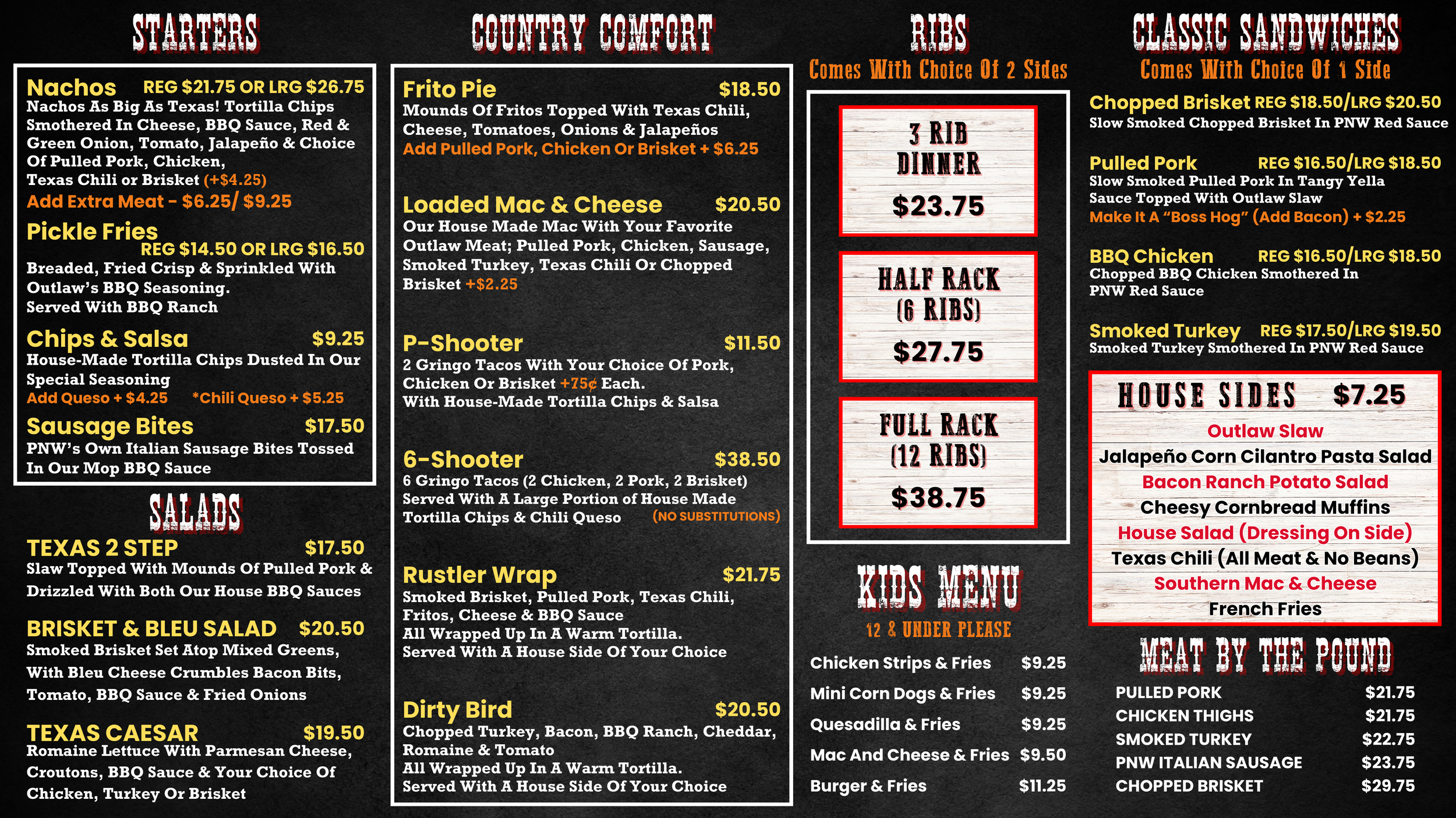 Menus — Outlaw BBQ and Cater Market