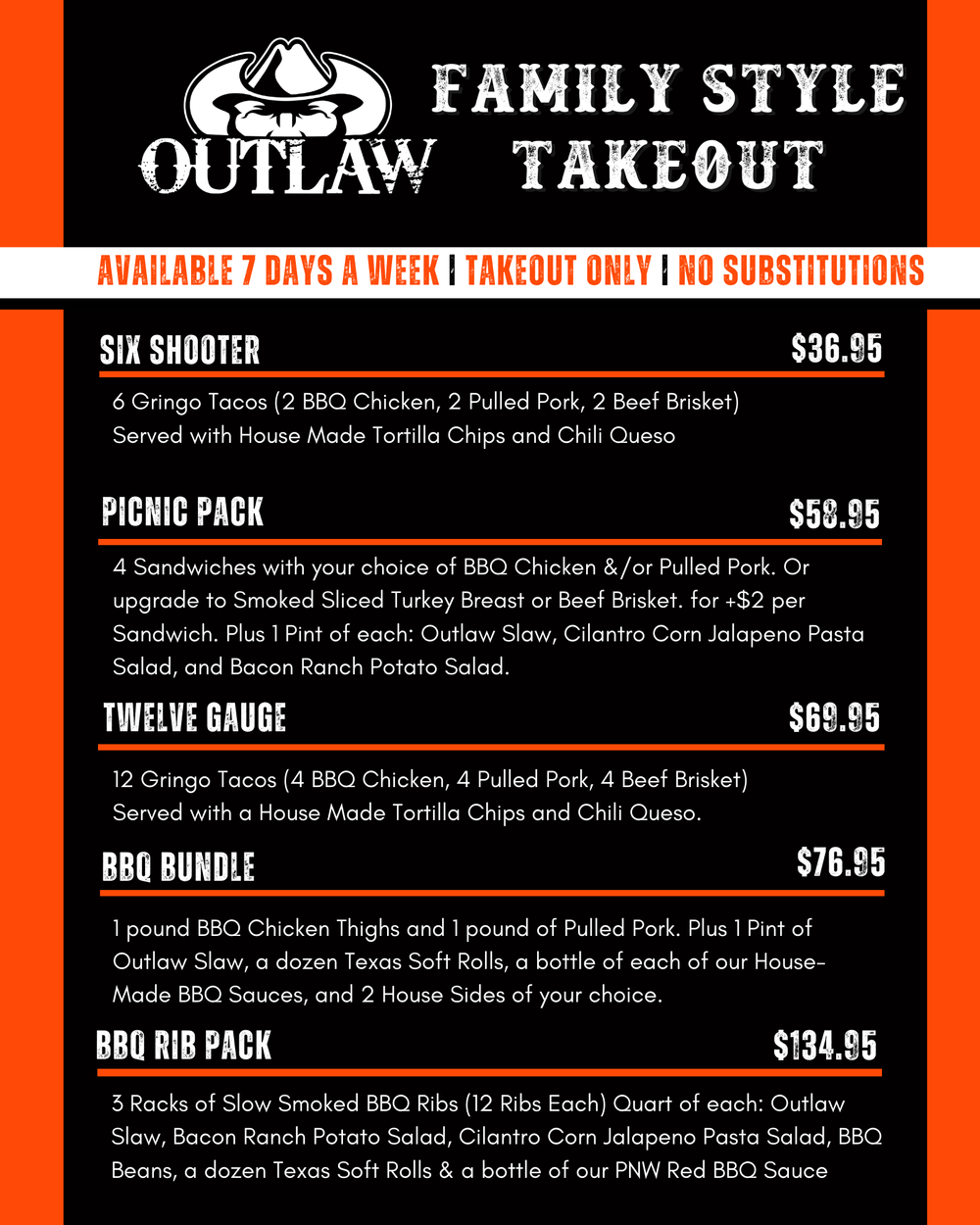 Menus — Outlaw BBQ and Cater Market