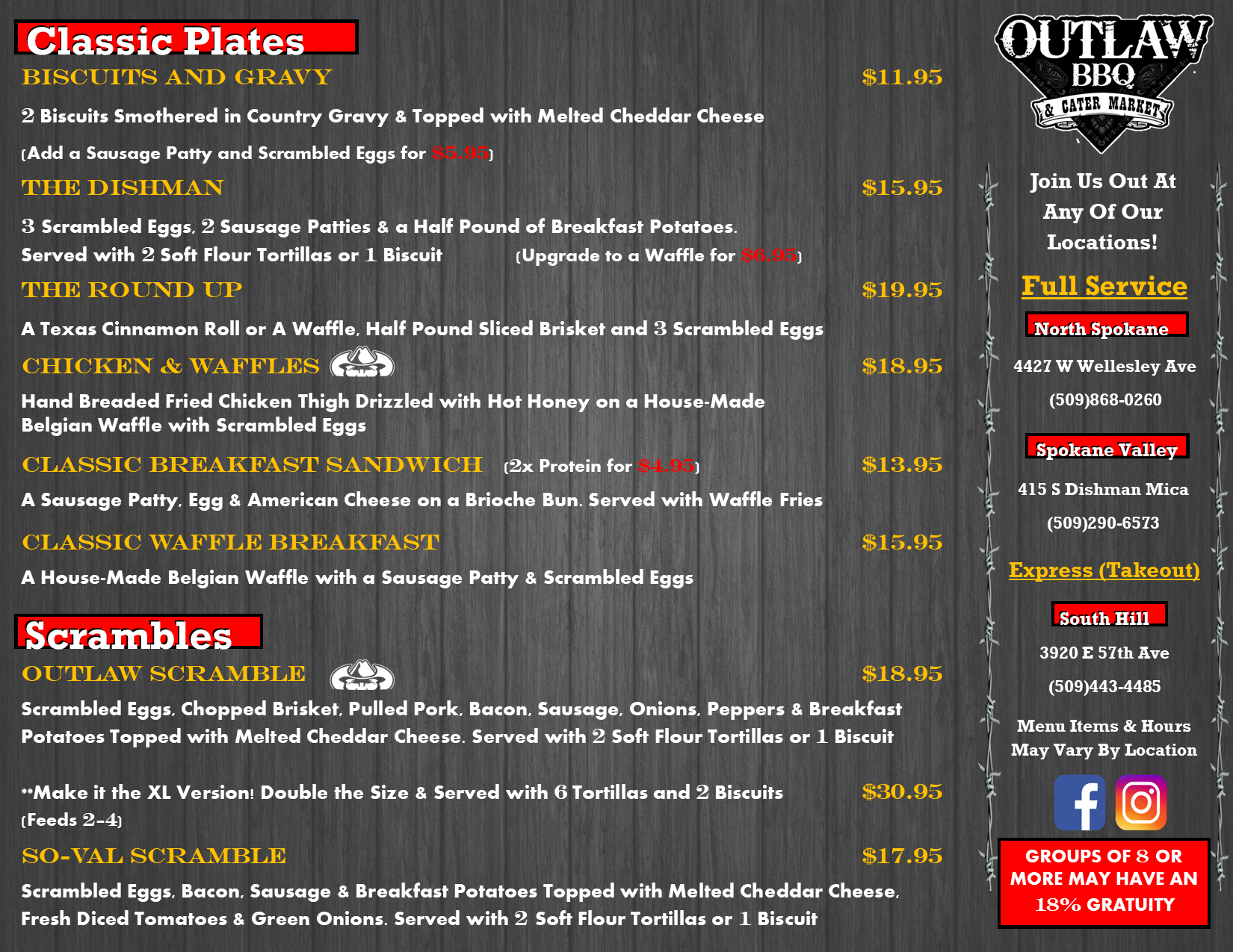 Menus — Outlaw BBQ and Cater Market