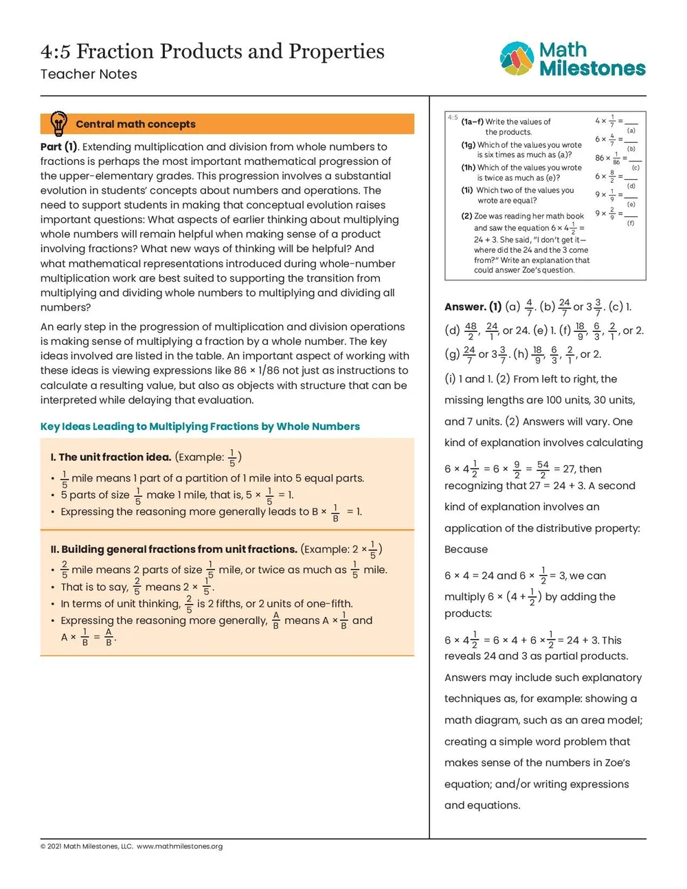 Teacher Notes — Math Milestones